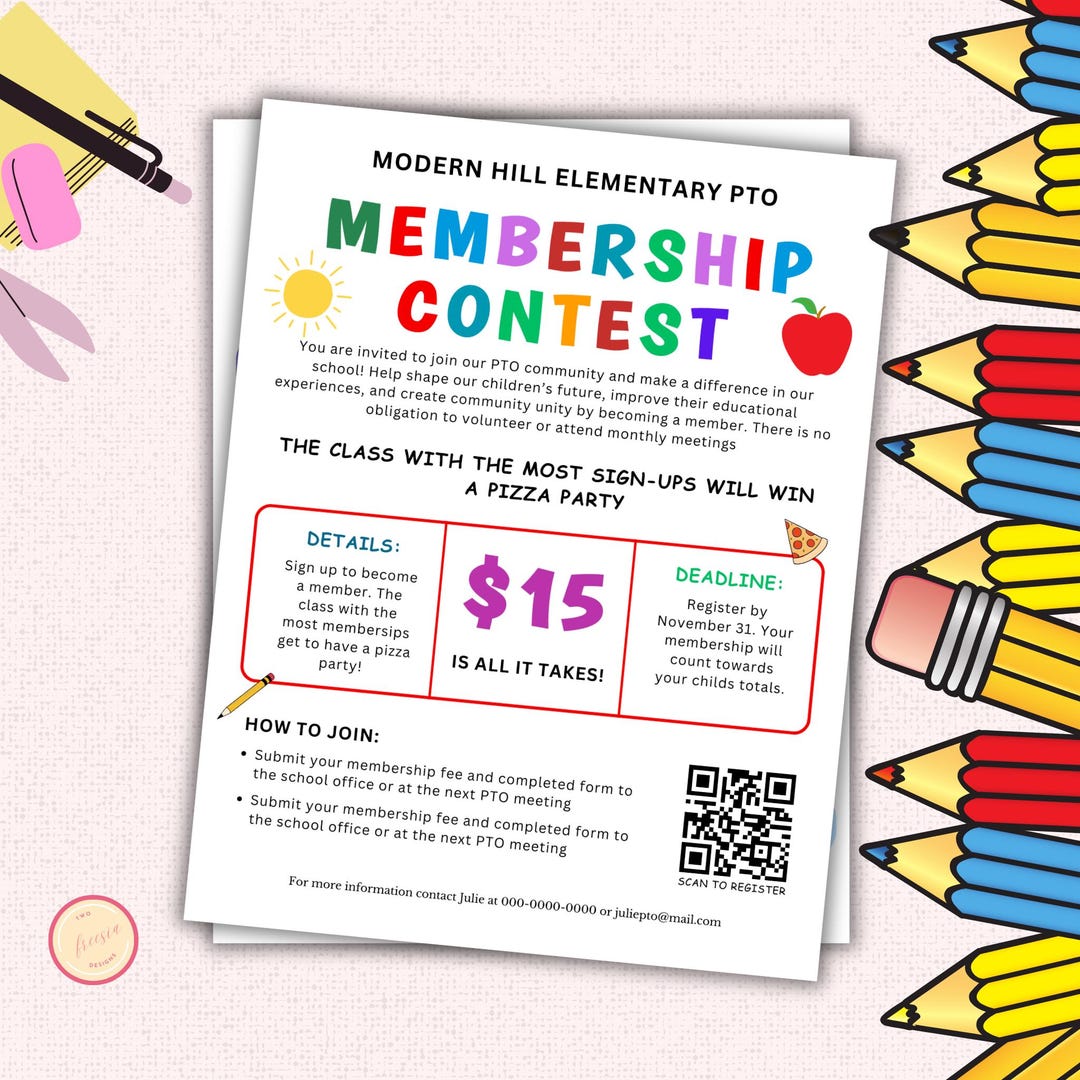 PTO PTA Membership Contest Flyer - Editable PTO Flyer Template - Pto ...