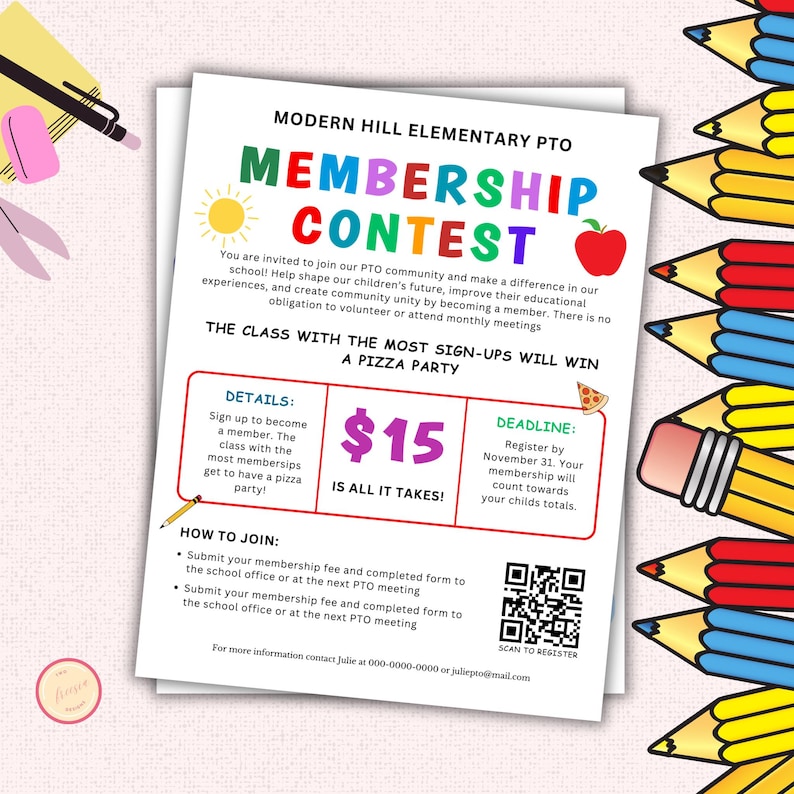 PTO PTA Membership Contest Flyer - Editable PTO Flyer Template - Pto ...