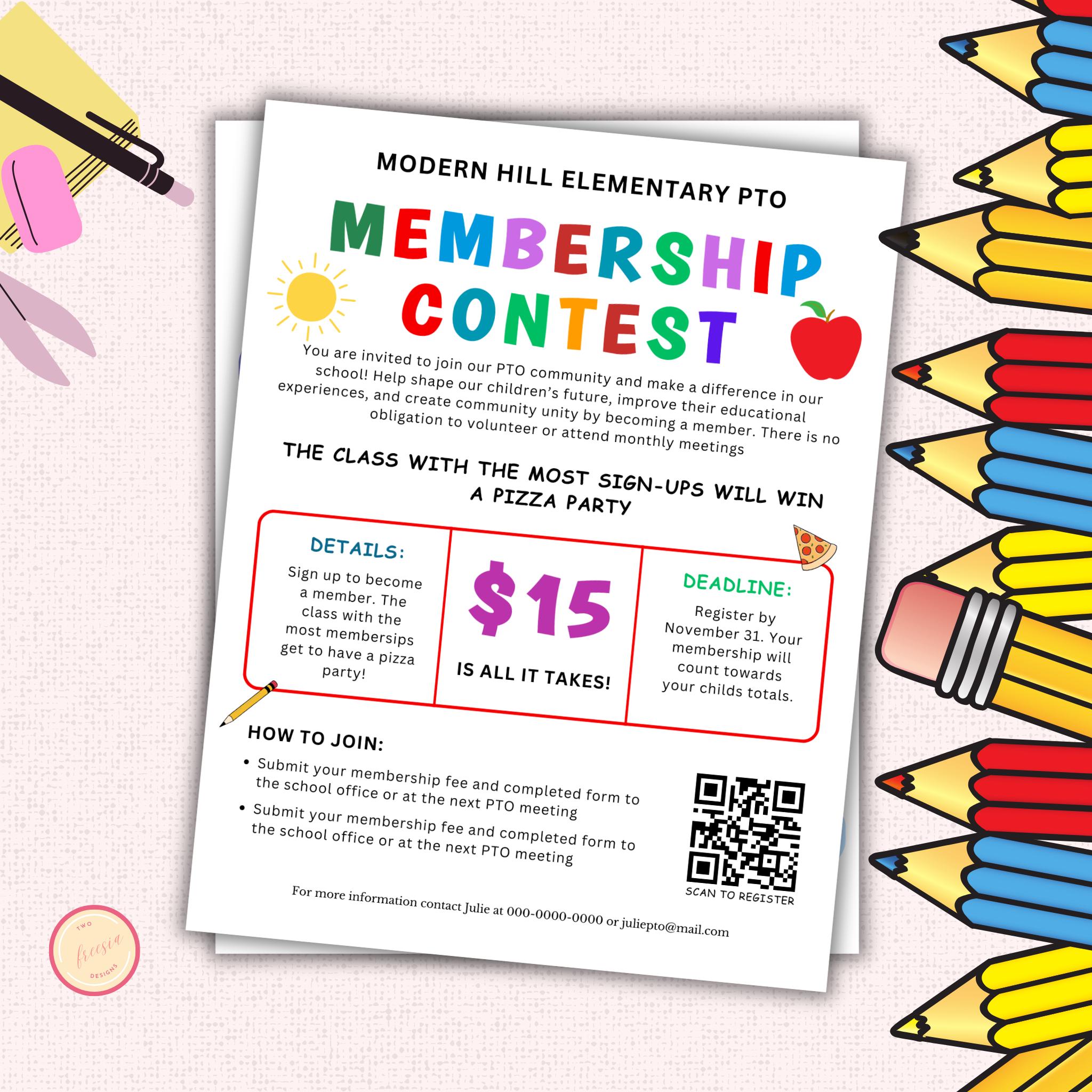 PTO PTA Membership Contest Flyer - Editable PTO Flyer Template - Pto ...