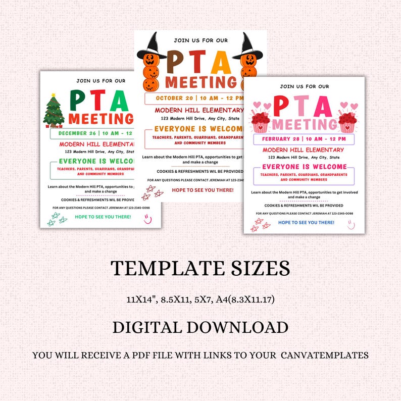 PTA PTO Monthly Meetings Flyer Template Bundle - Editable PTA Canva ...