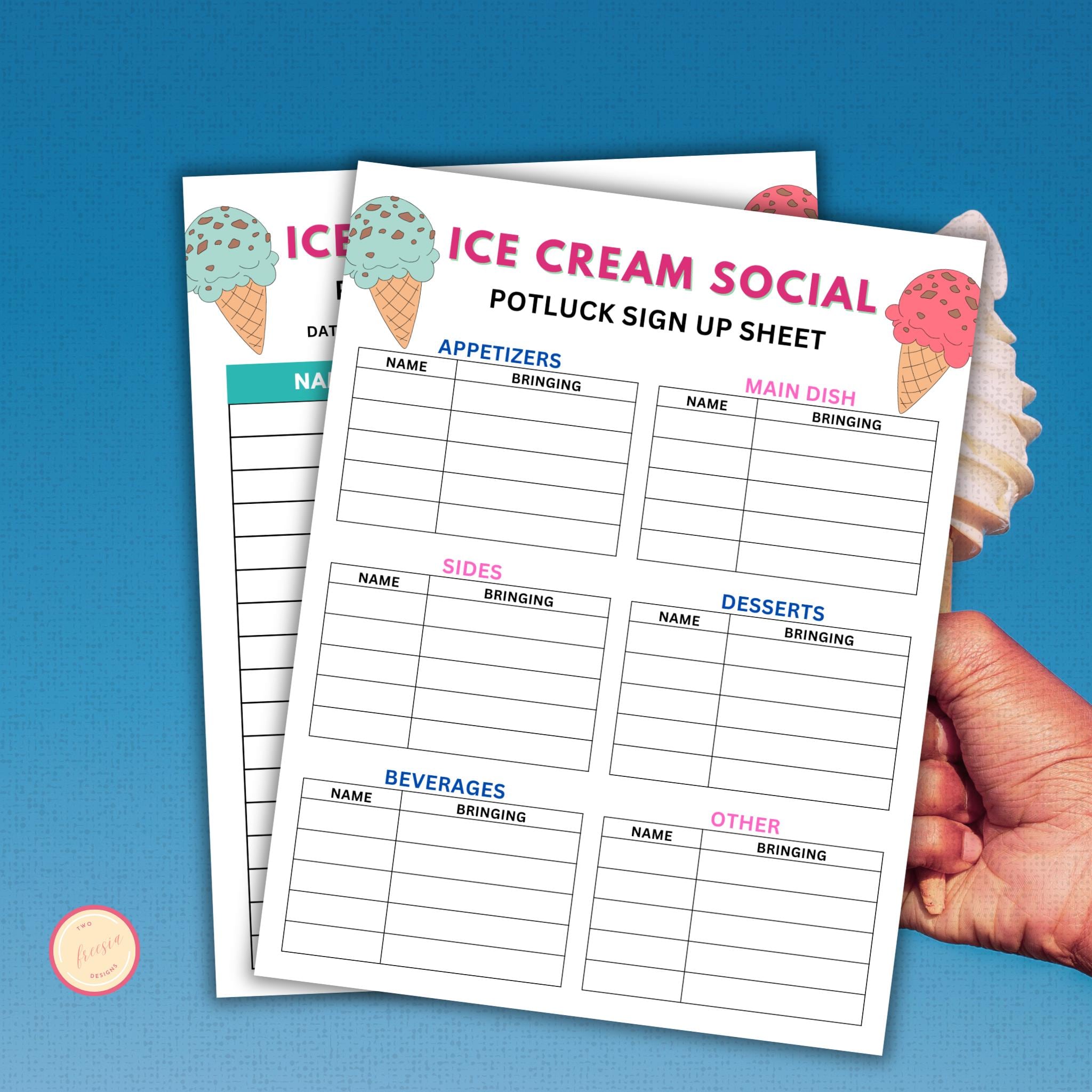 Ice Cream Social Potluck Sign up Sheet, Printable Menu Sign up Form ...