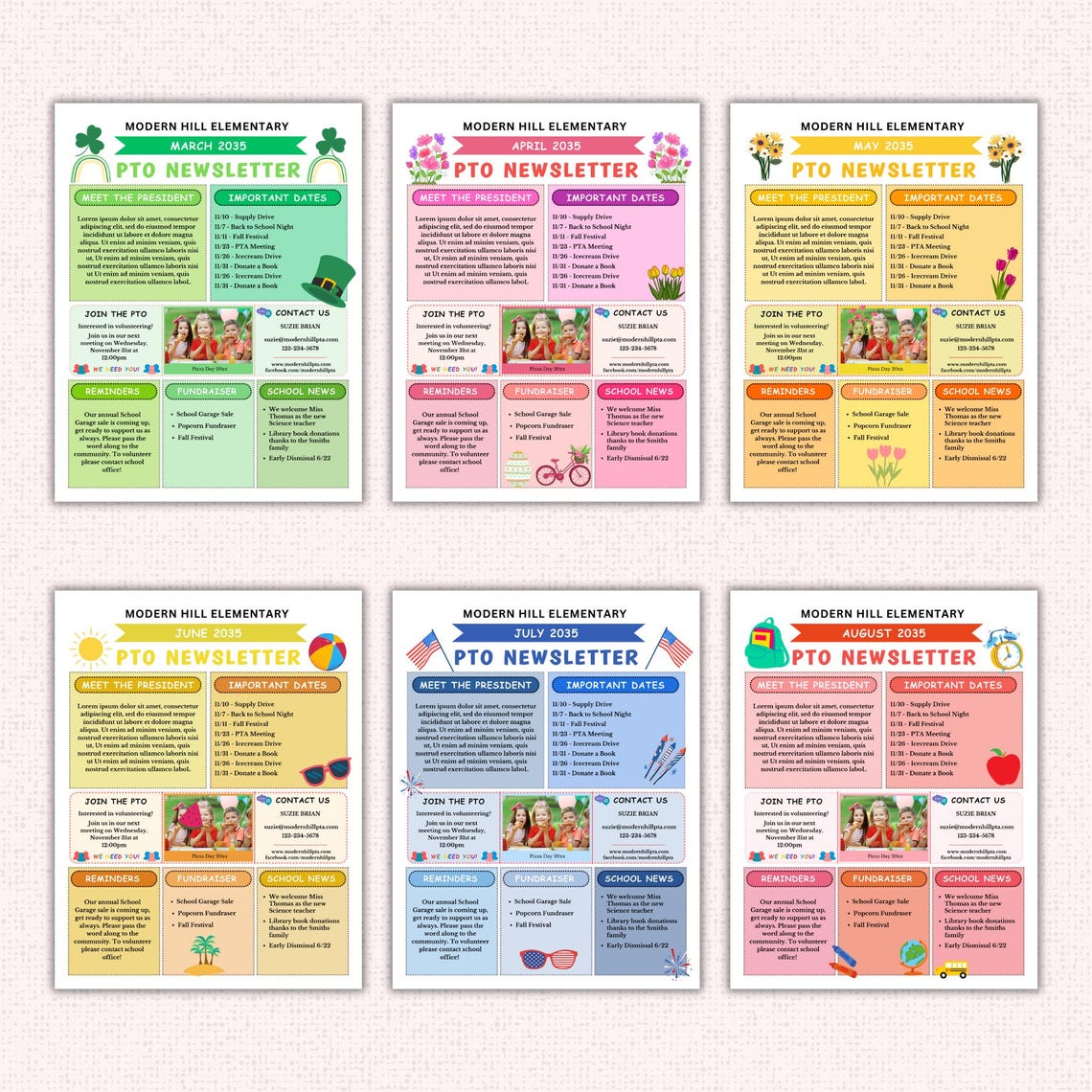 PTO/PTA Monthly Newsletter Template Bundle - 12 Editable PTA Canva ...