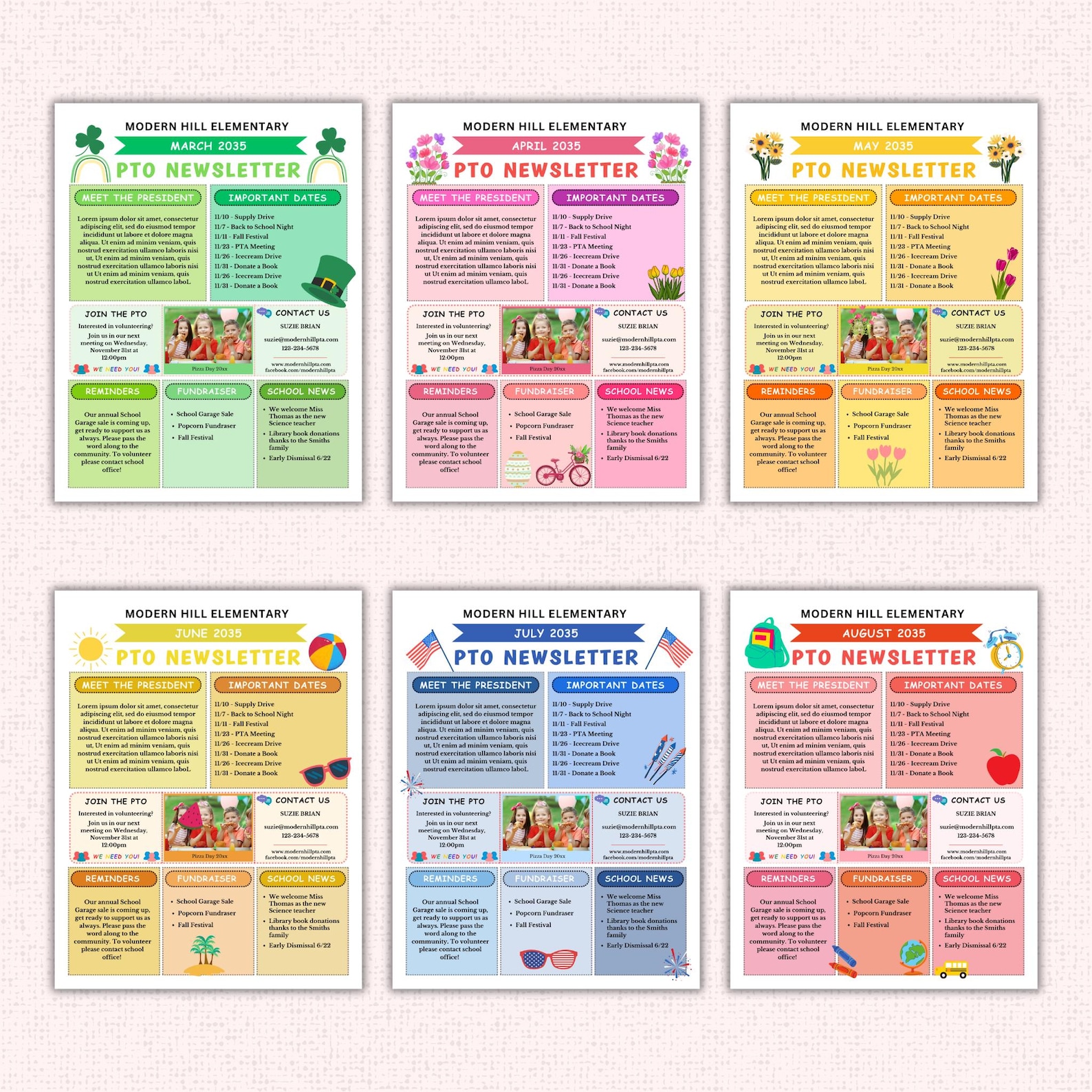 PTO/PTA Monthly Newsletter Template Bundle - 12 Editable PTA Canva ...