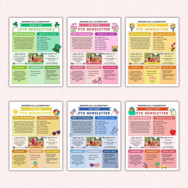 PTO/PTA Monthly Newsletter Template Bundle - 12 Editable PTA Canva ...