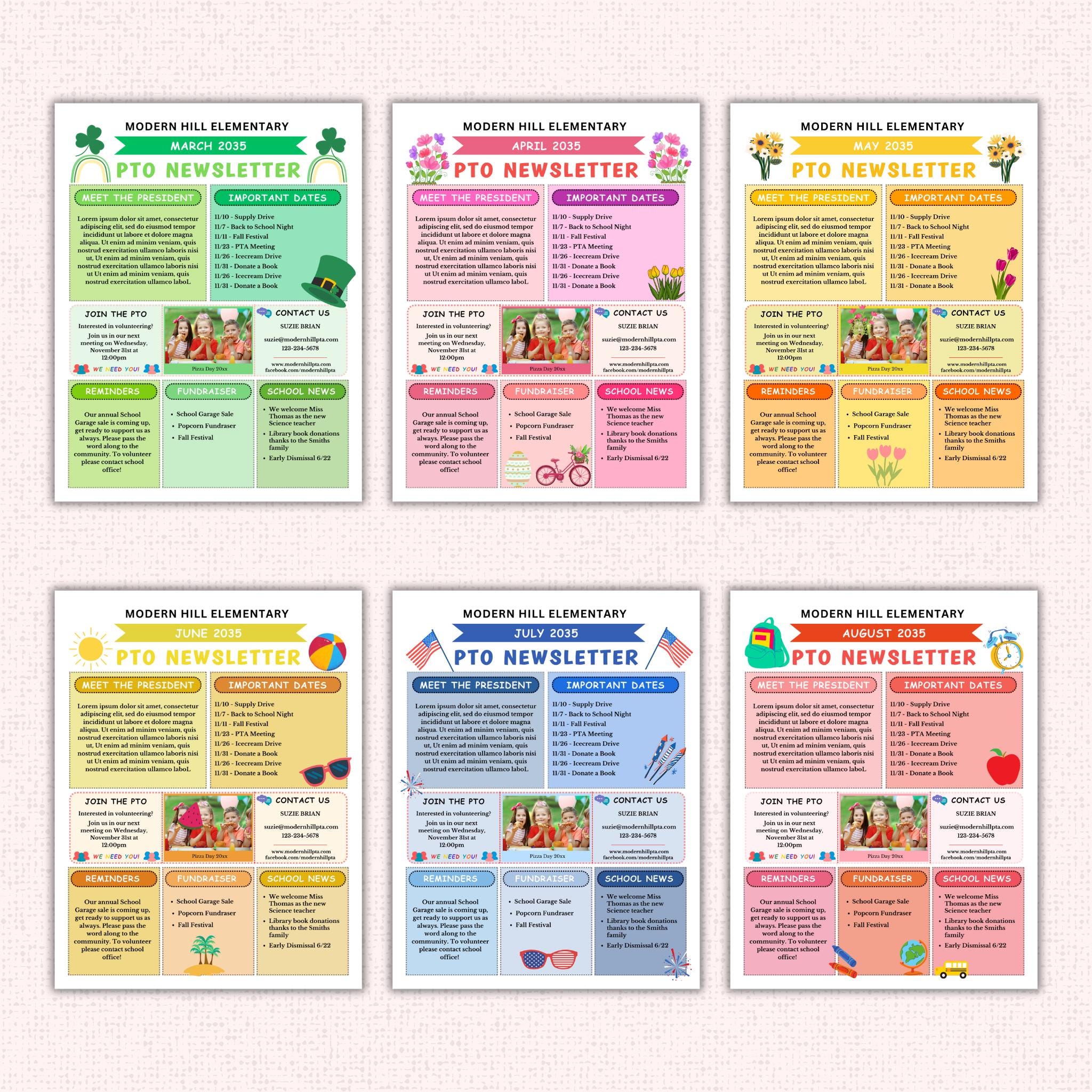 PTO/PTA Monthly Newsletter Template Bundle - 12 Editable PTA Canva ...