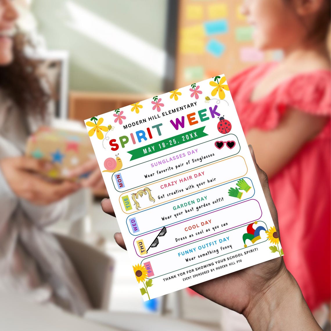 Spring Spirit Week Flyer Template, Editable School Spirit Schedule ...