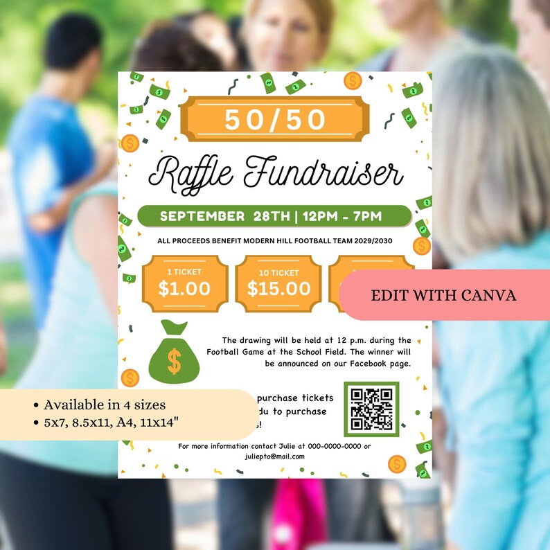 Editable 50/50 Raffle Ticket Fundraiser Flyer Template, Cash Card ...