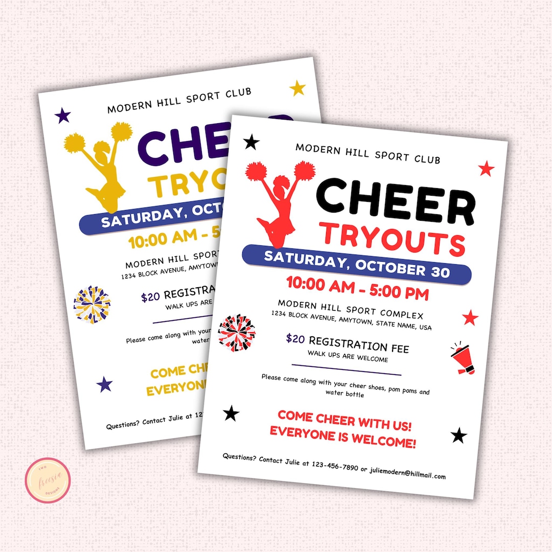 Cheerleading Tryout Flyer Template - Editable Cheer Tryouts Flyer for High School or Competitive ...
