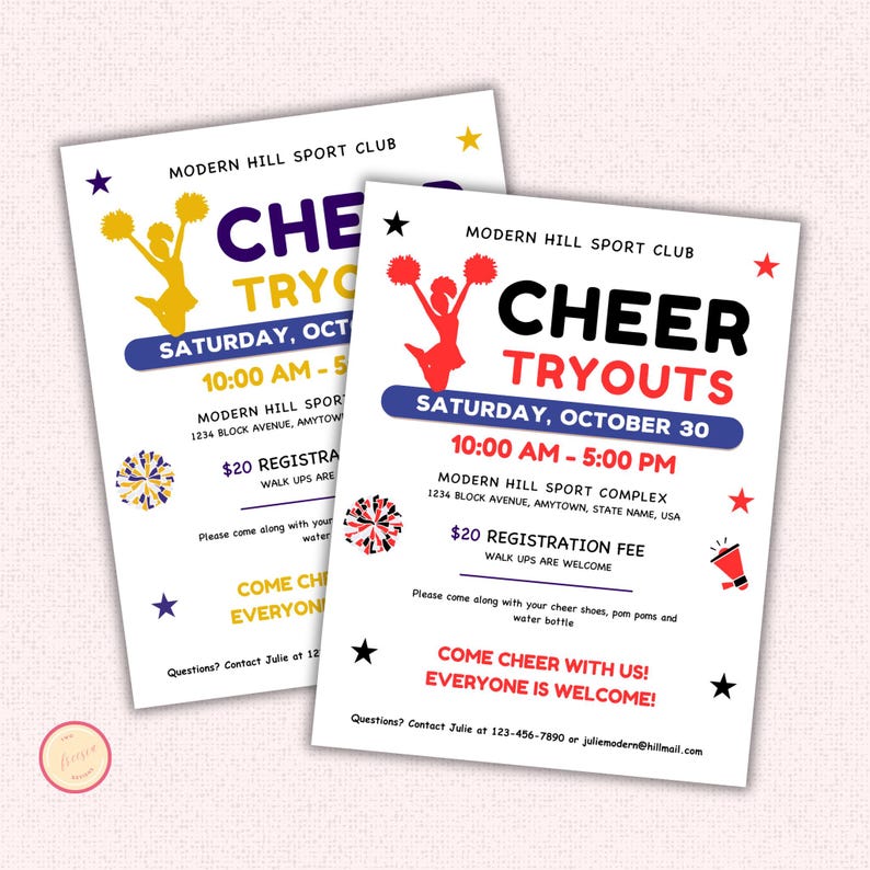 Cheerleading Tryout Flyer Template - Editable Cheer Tryouts Flyer for High School or Competitive ...