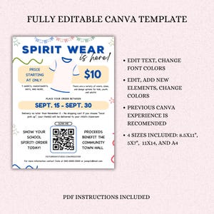 School Spirit Wear Flyer, Editable School Spirit Wear Sale Fundraiser ...