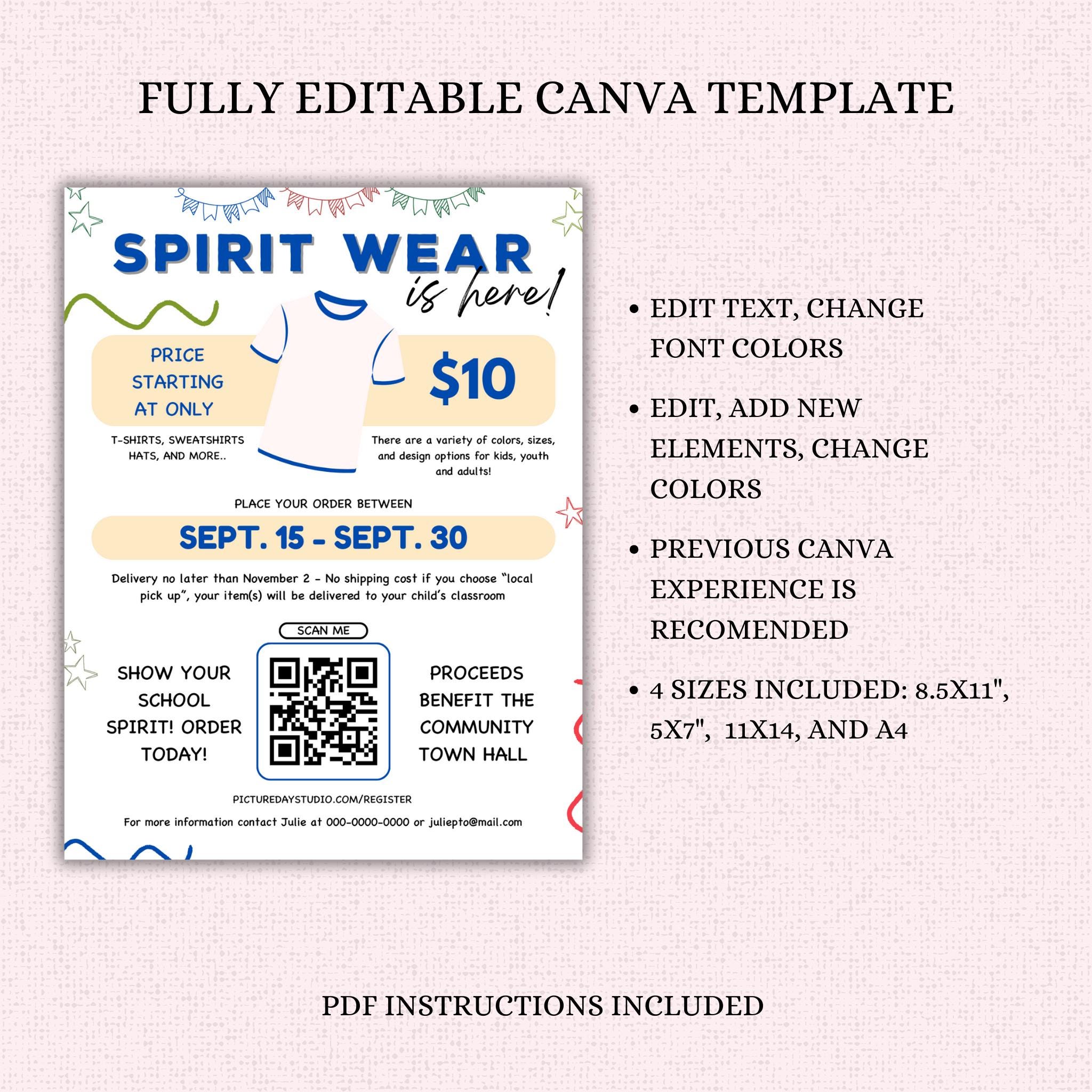 School Spirit Wear Flyer, Editable School Spirit Wear Sale Fundraiser ...