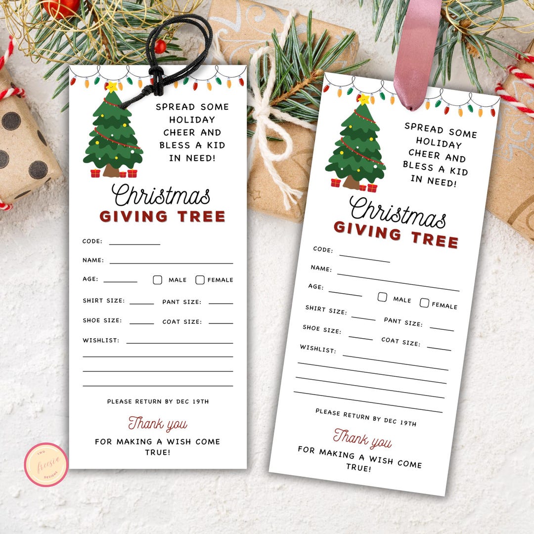 Christmas Giving Tree Tag Template, Toy Drive, School, Church, Charity ...