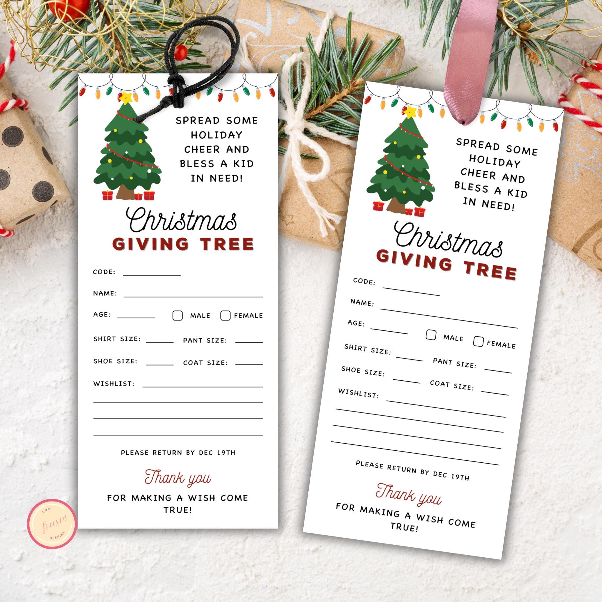 Christmas Giving Tree Tag Template, Toy Drive, School, Church, Charity ...