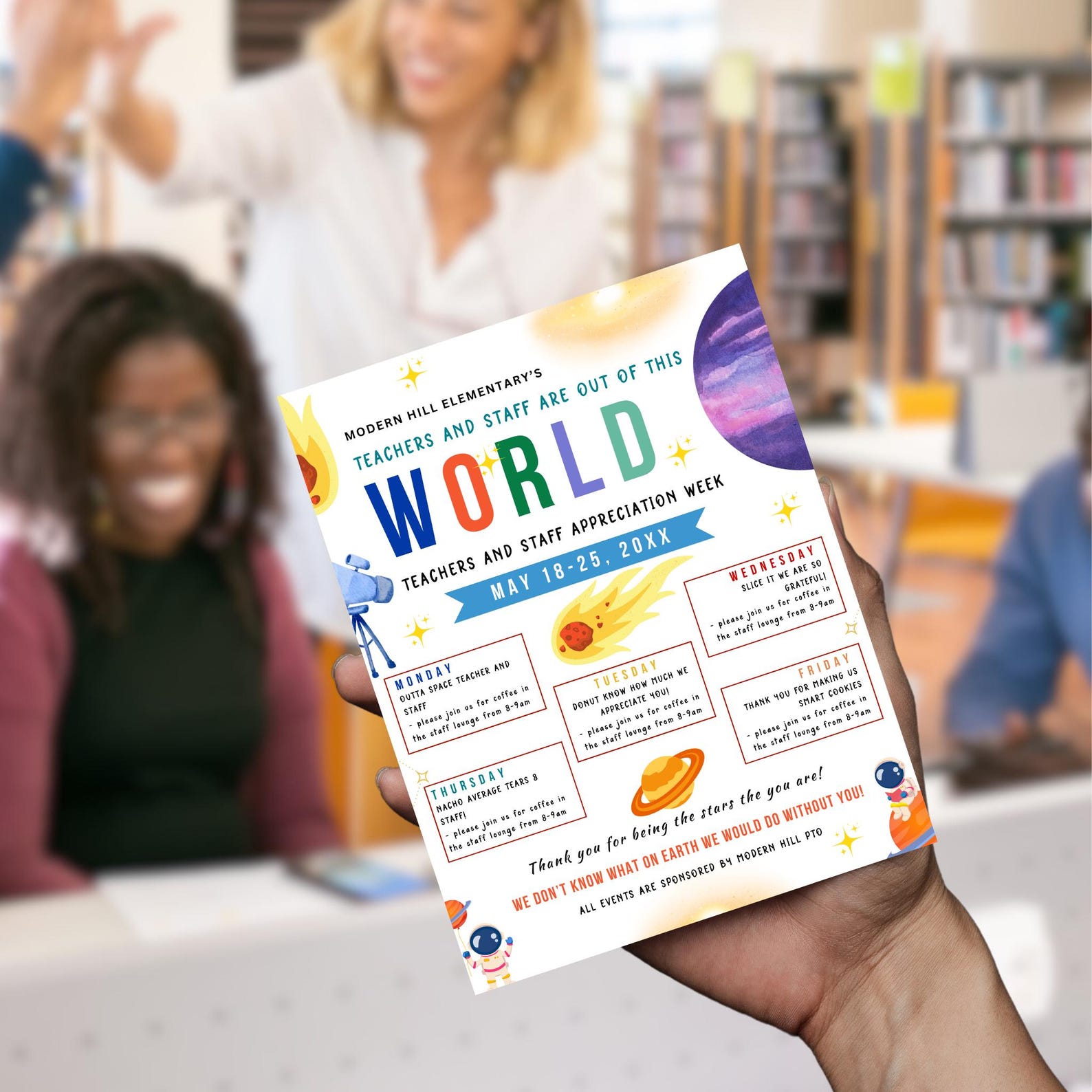 Outer Space-themed Teacher Appreciation Week Flyer, Space Itinerary ...