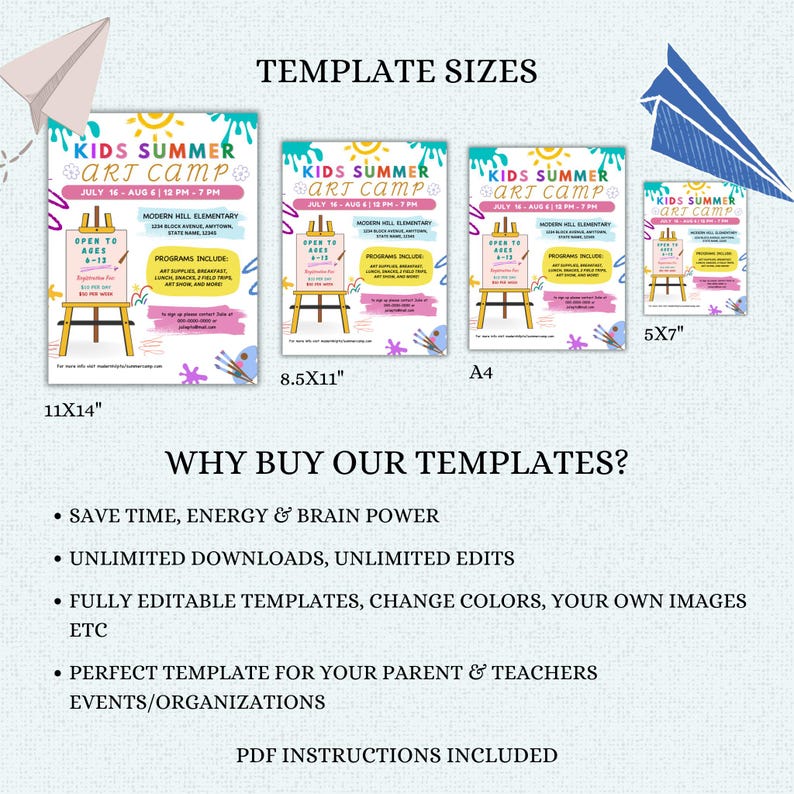 Editable Kids Summer Art Camp Flyer Template, Summer Break, Spring Art ...
