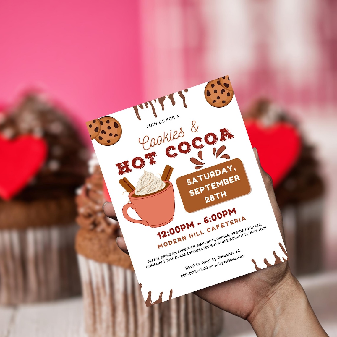 Cookies and Hot Cocoa Flyer Template, Editable Fall Church ...