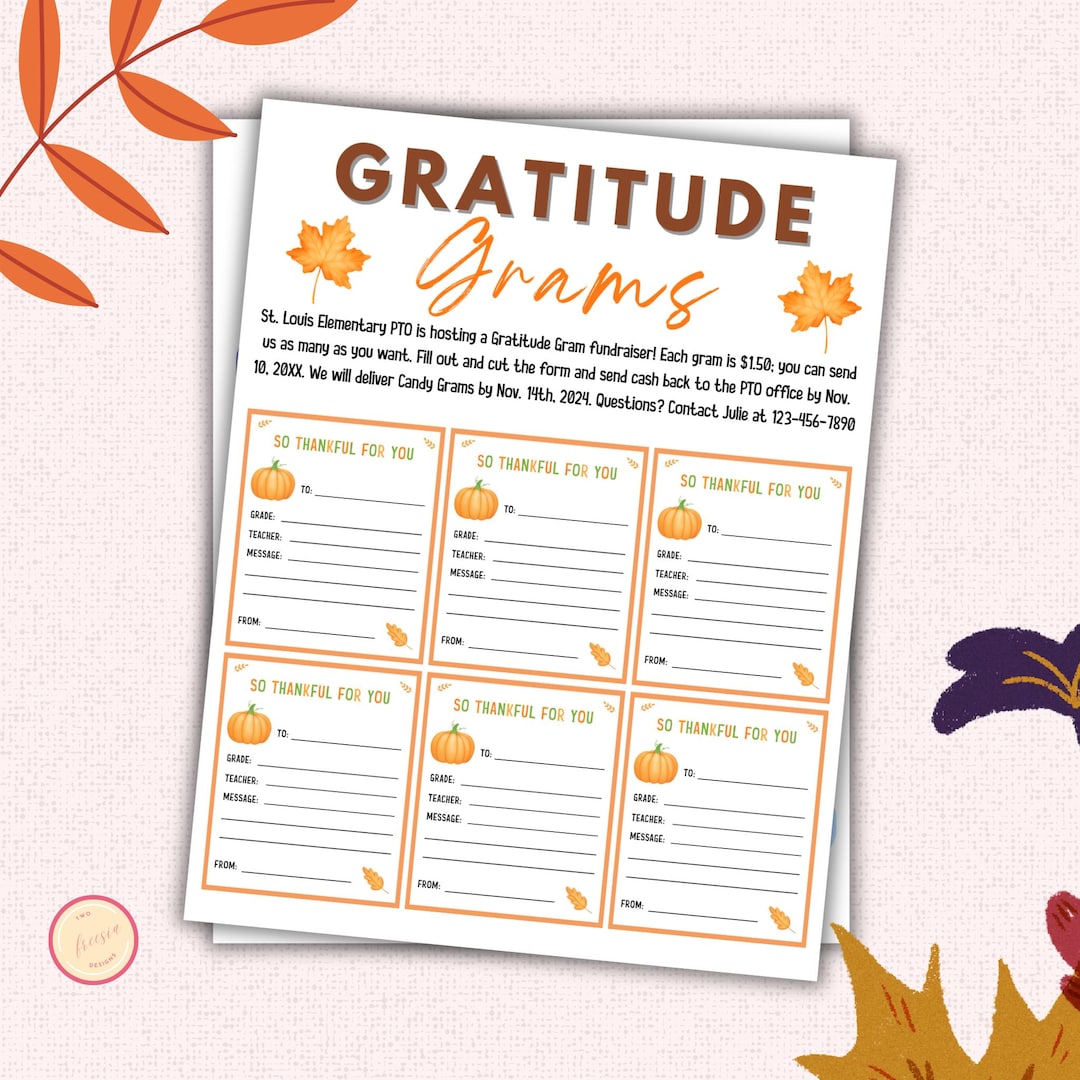 Gratitude Gram Flyer - Thankful Grateful for You Candy Gram - Editable ...