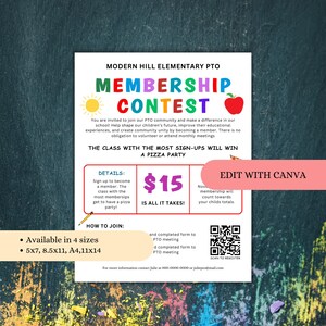PTO PTA Membership Contest Flyer - Editable PTO Flyer Template - Pto ...