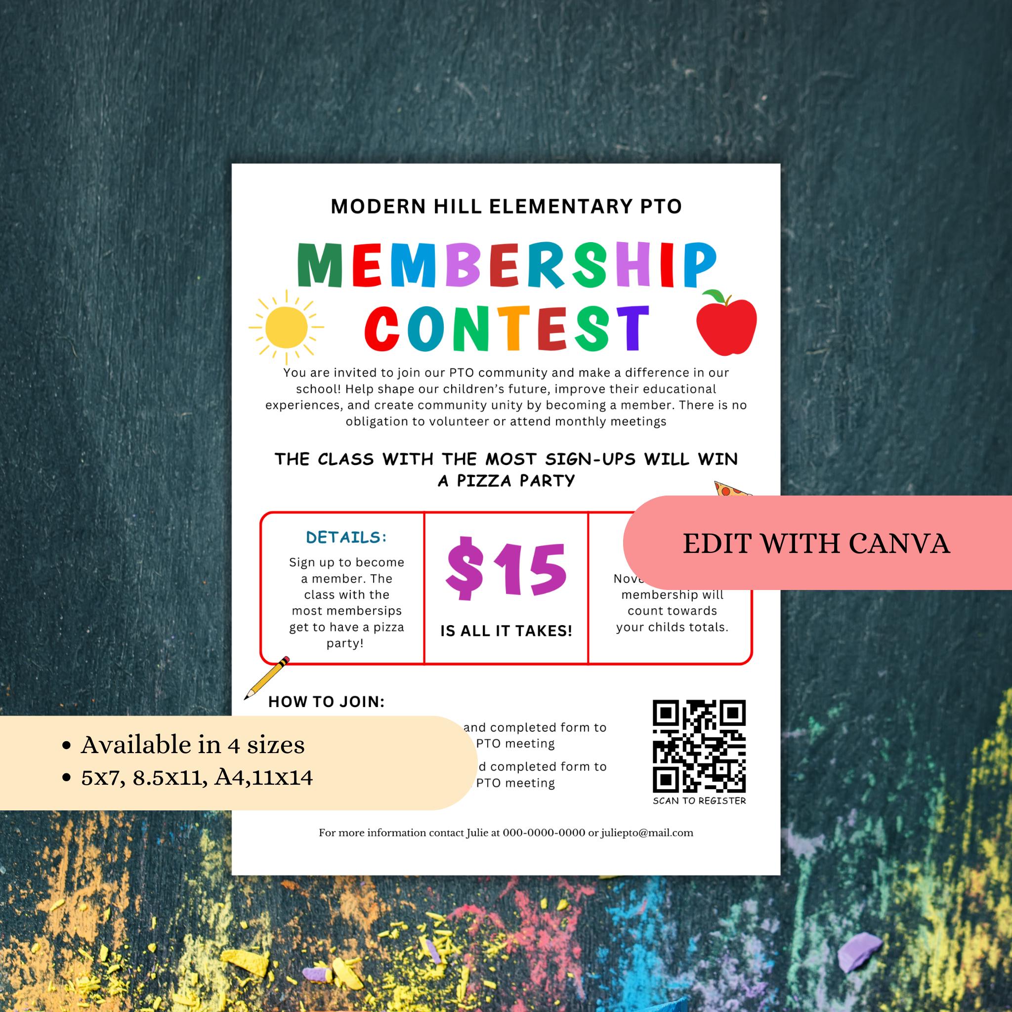 PTO PTA Membership Contest Flyer - Editable PTO Flyer Template - Pto ...