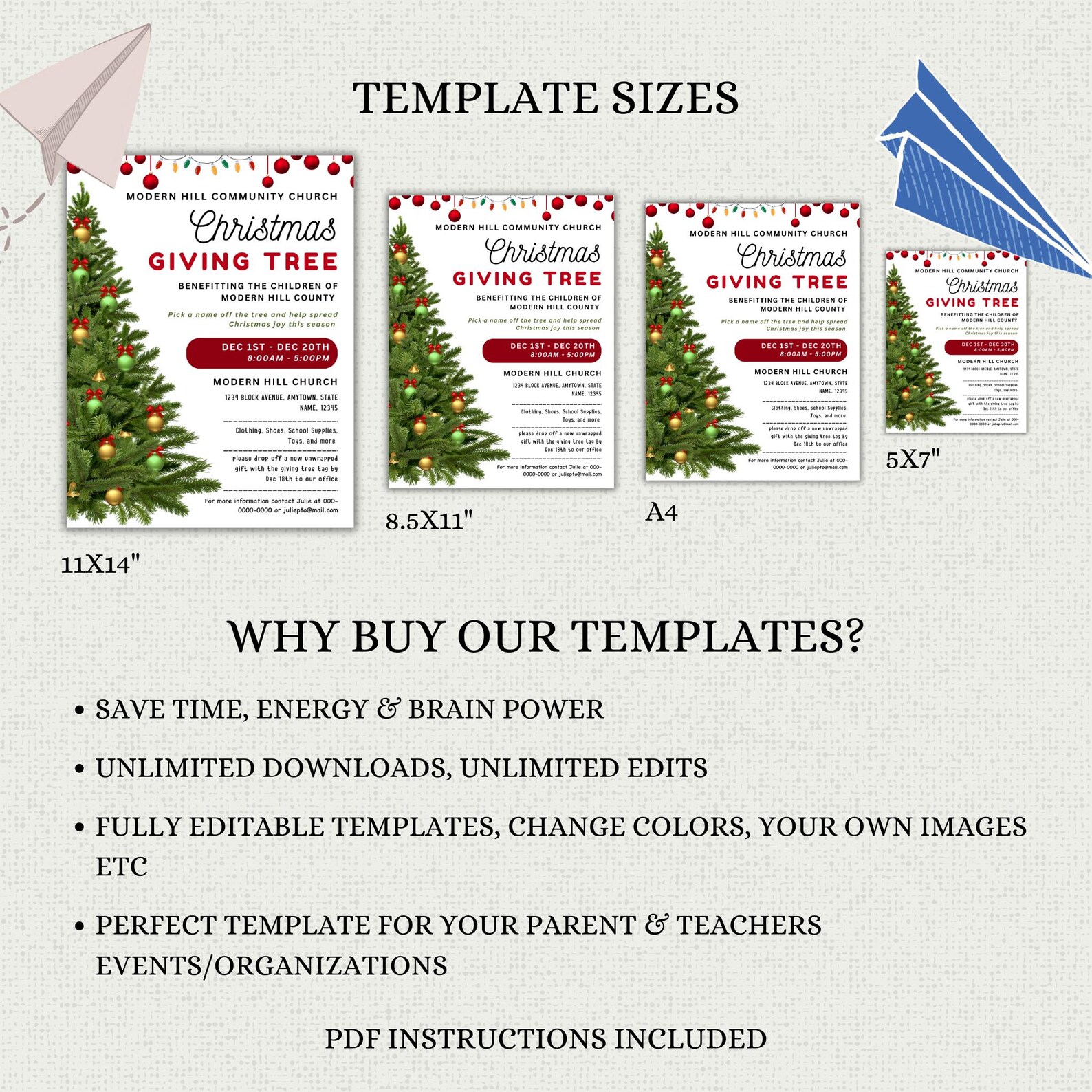 Christmas Giving Tree Fundraiser Flyer and Tags Template, Toy Drive ...