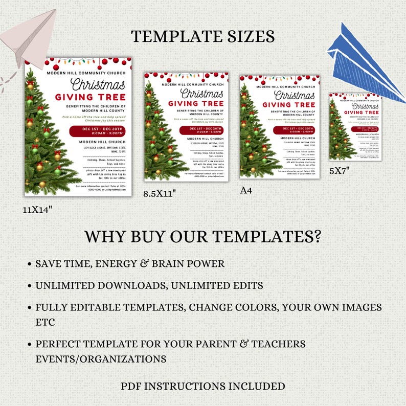 Christmas Giving Tree Fundraiser Flyer and Tags Template, Toy Drive ...