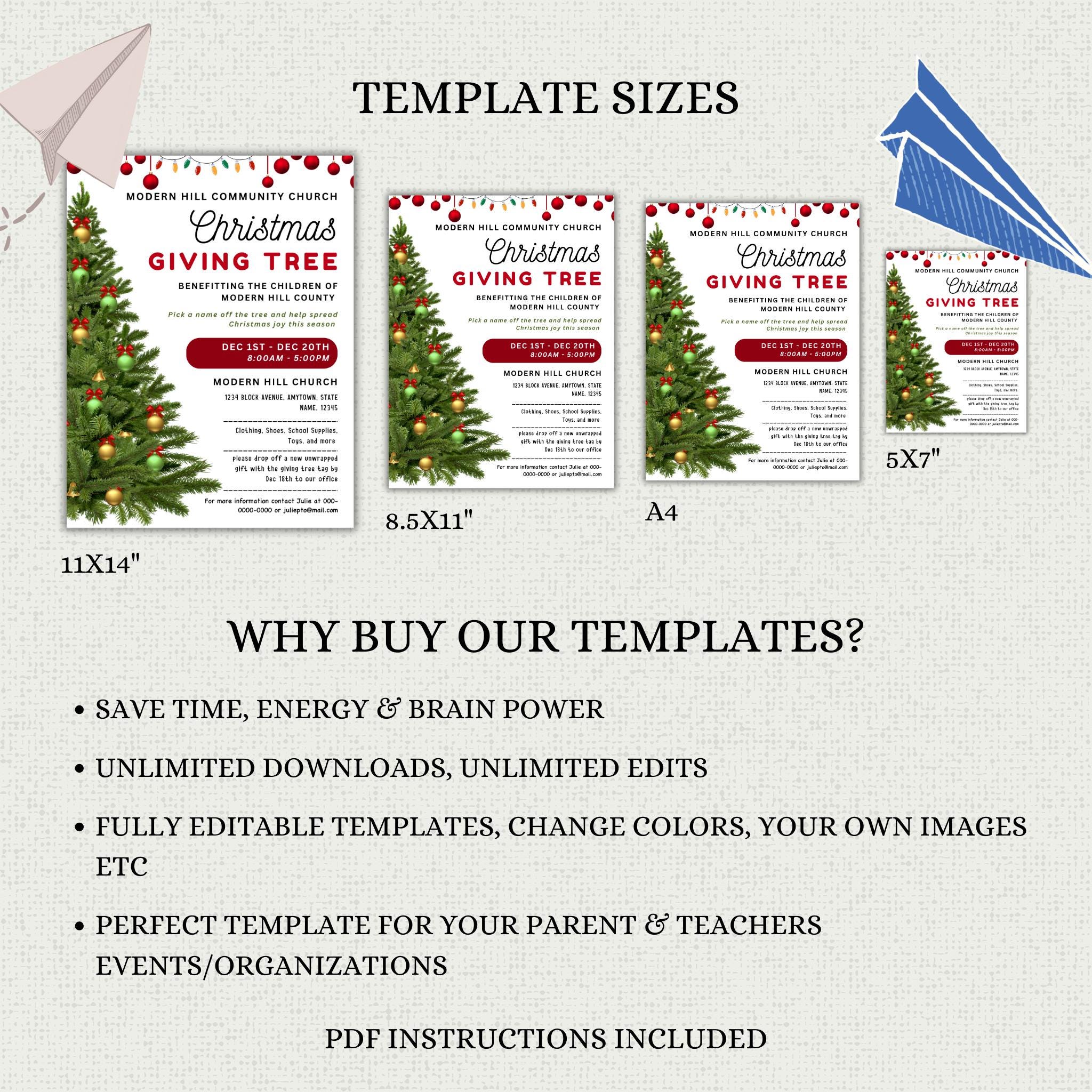 Christmas Giving Tree Fundraiser Flyer and Tags Template, Toy Drive ...
