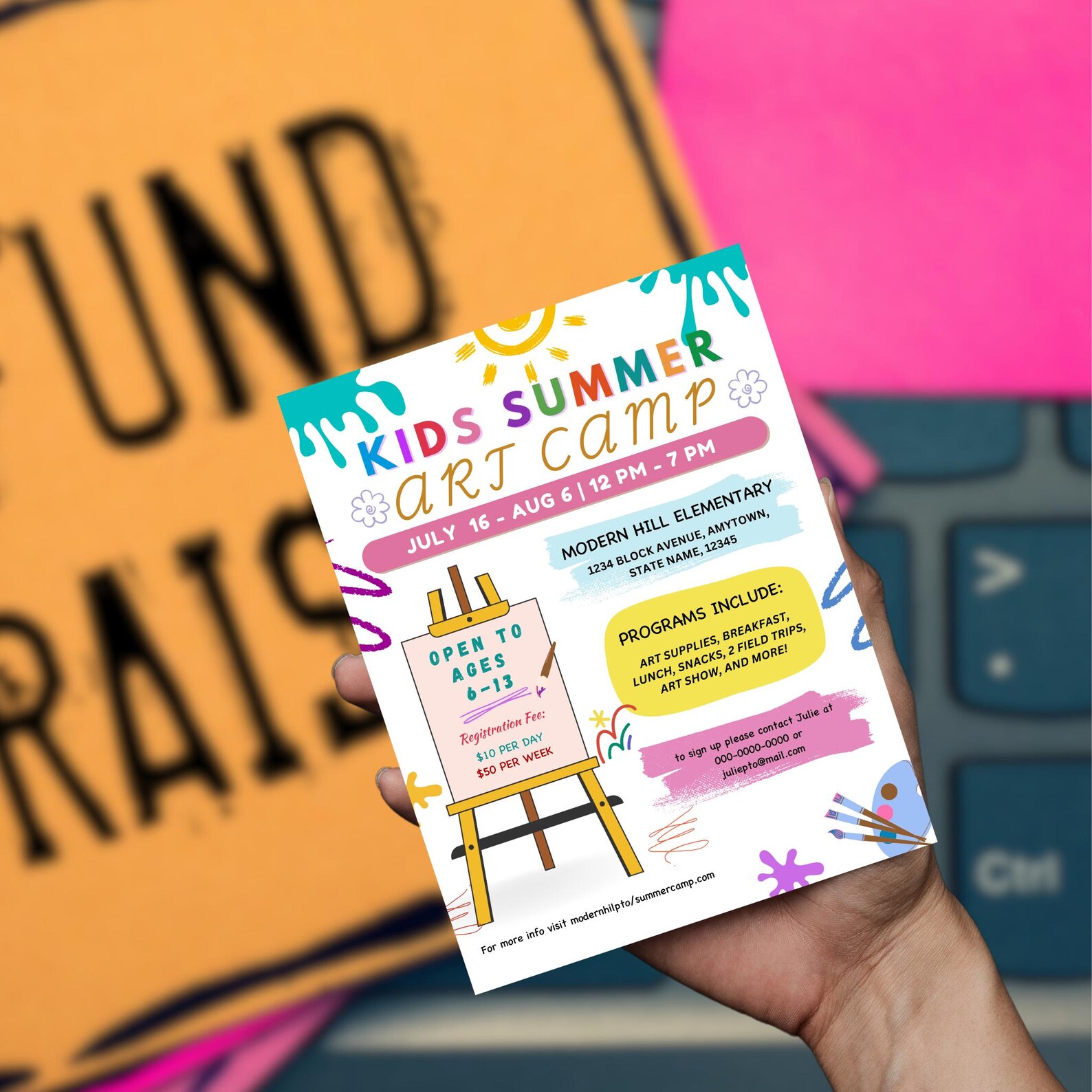 Editable Kids Summer Art Camp Flyer Template, Summer Break, Spring Art ...