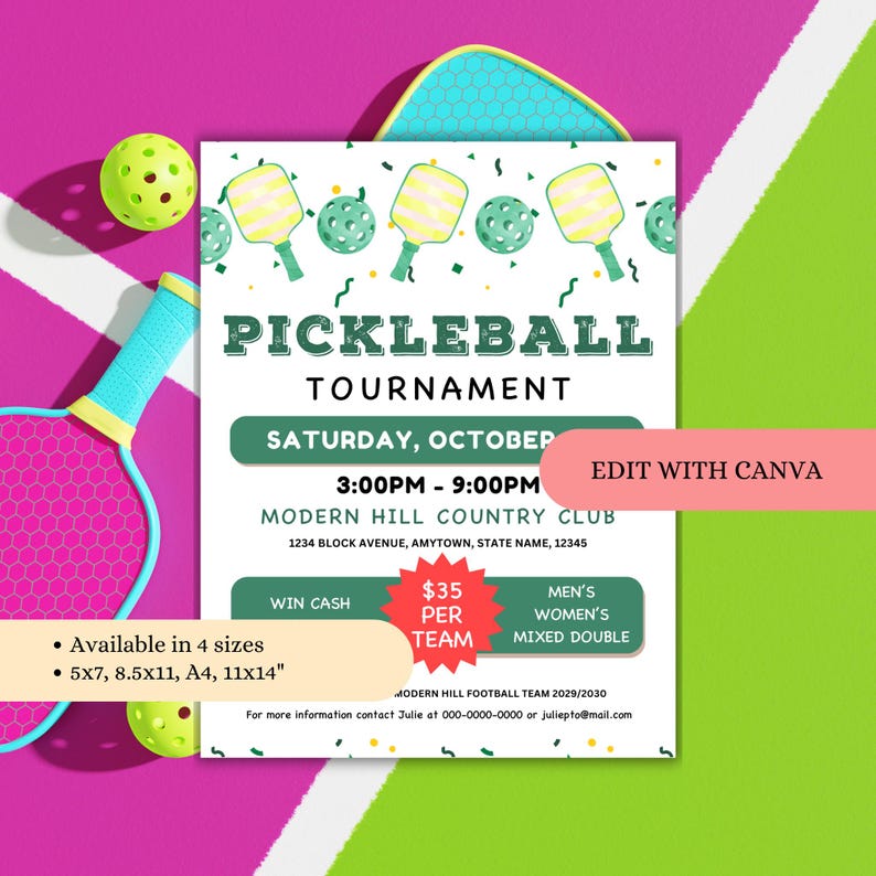 Editable Pickleball Tournament Flyer Template, Printable Pickleball ...