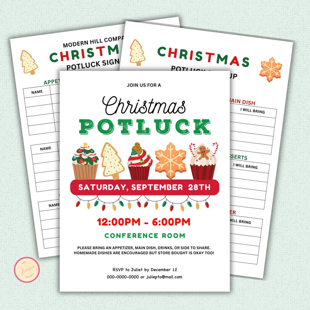Editable Christmas Potluck Flyer Template, Holiday Potluck Party, Canva ...