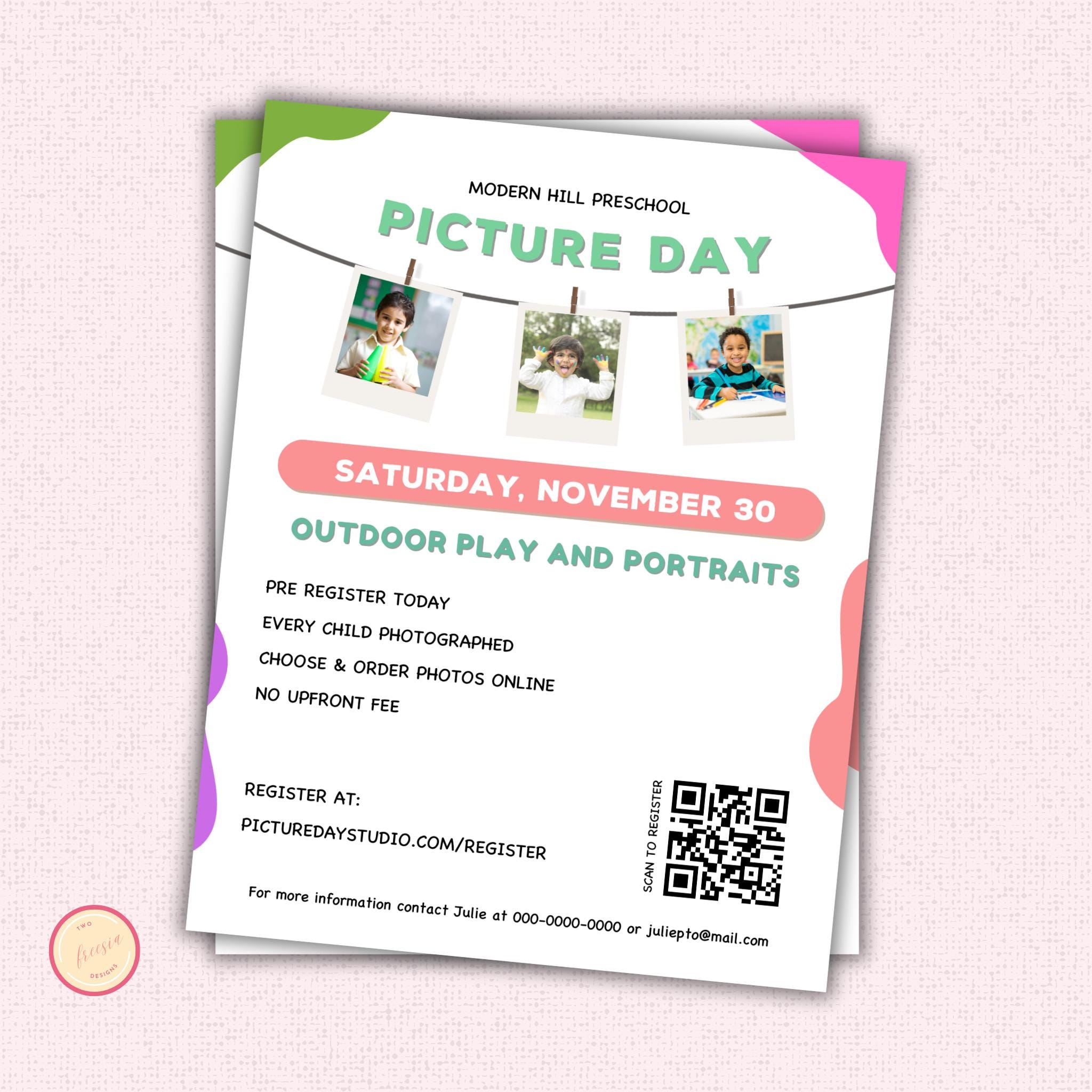 Editable Picture Day Flyer, School Pictures Flyer Template, Preschool ...