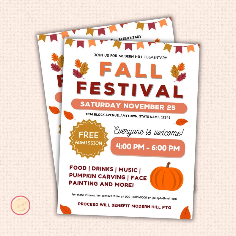 Fall Festival Flyer, Editable Autumn Harvest Fest Fundraiser Event for ...