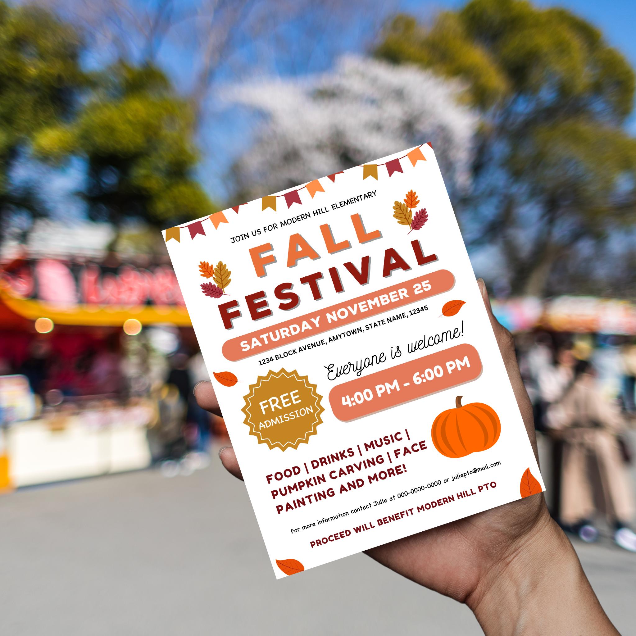 Fall Festival Flyer, Editable Autumn Harvest Fest Fundraiser Event for ...