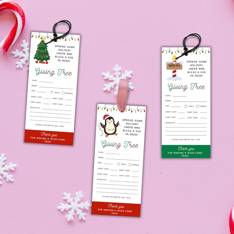 Christmas Giving Tree Tags Template, Toy Drive, School, Church ...