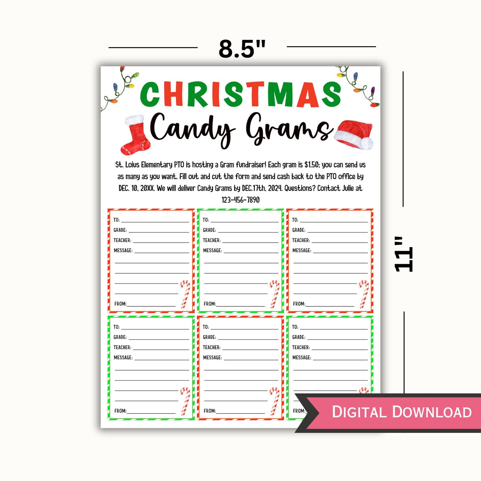 Christmas Candy Gram Flyer Editable Template - Candy Grams Fundraiser ...
