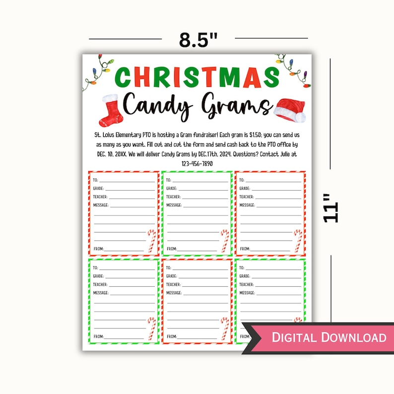 Christmas Candy Gram Flyer Editable Template - Candy Grams Fundraiser ...