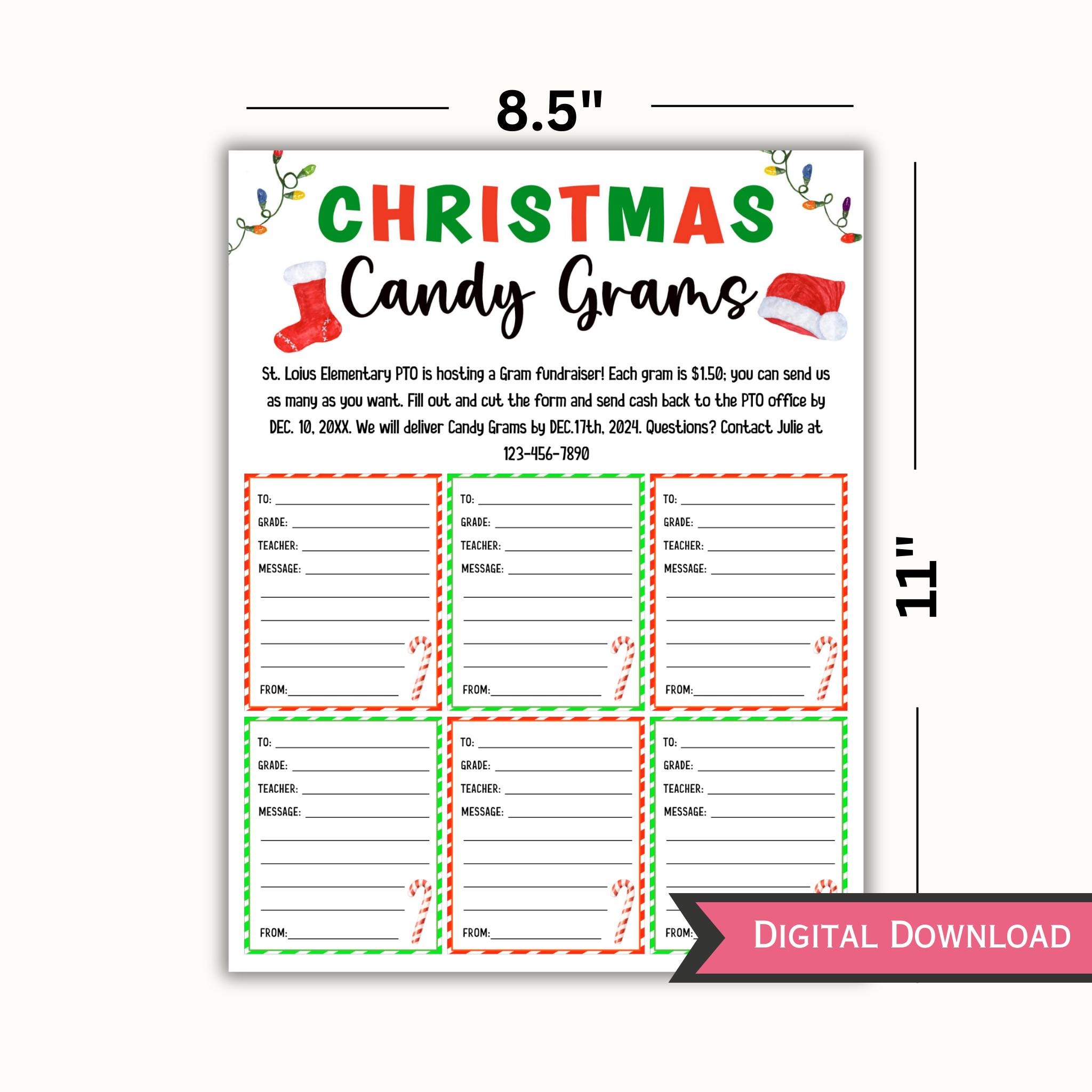 Christmas Candy Gram Flyer Editable Template - Candy Grams Fundraiser ...