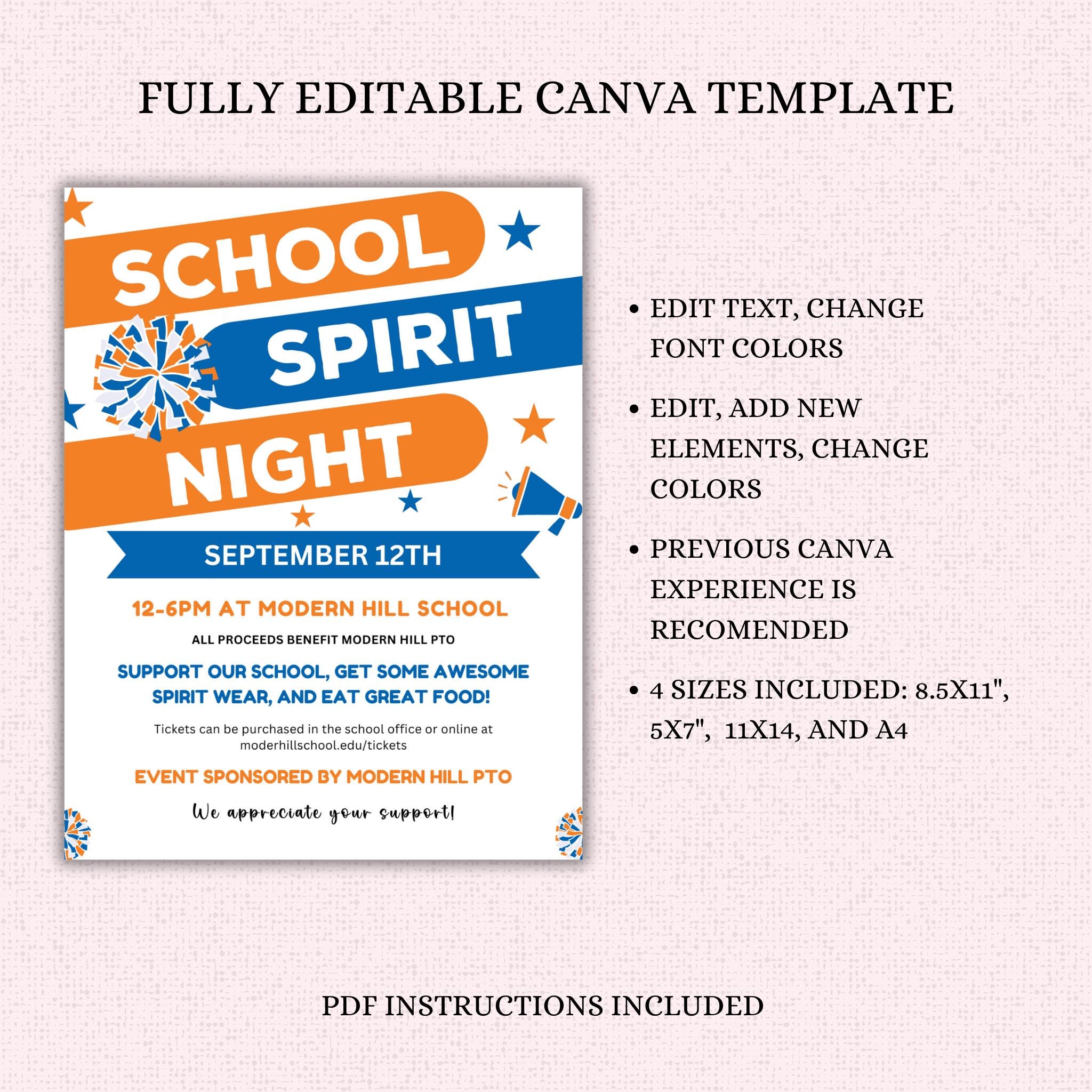 School Spirit Night Flyer, Editable School Spirit Night Party ...