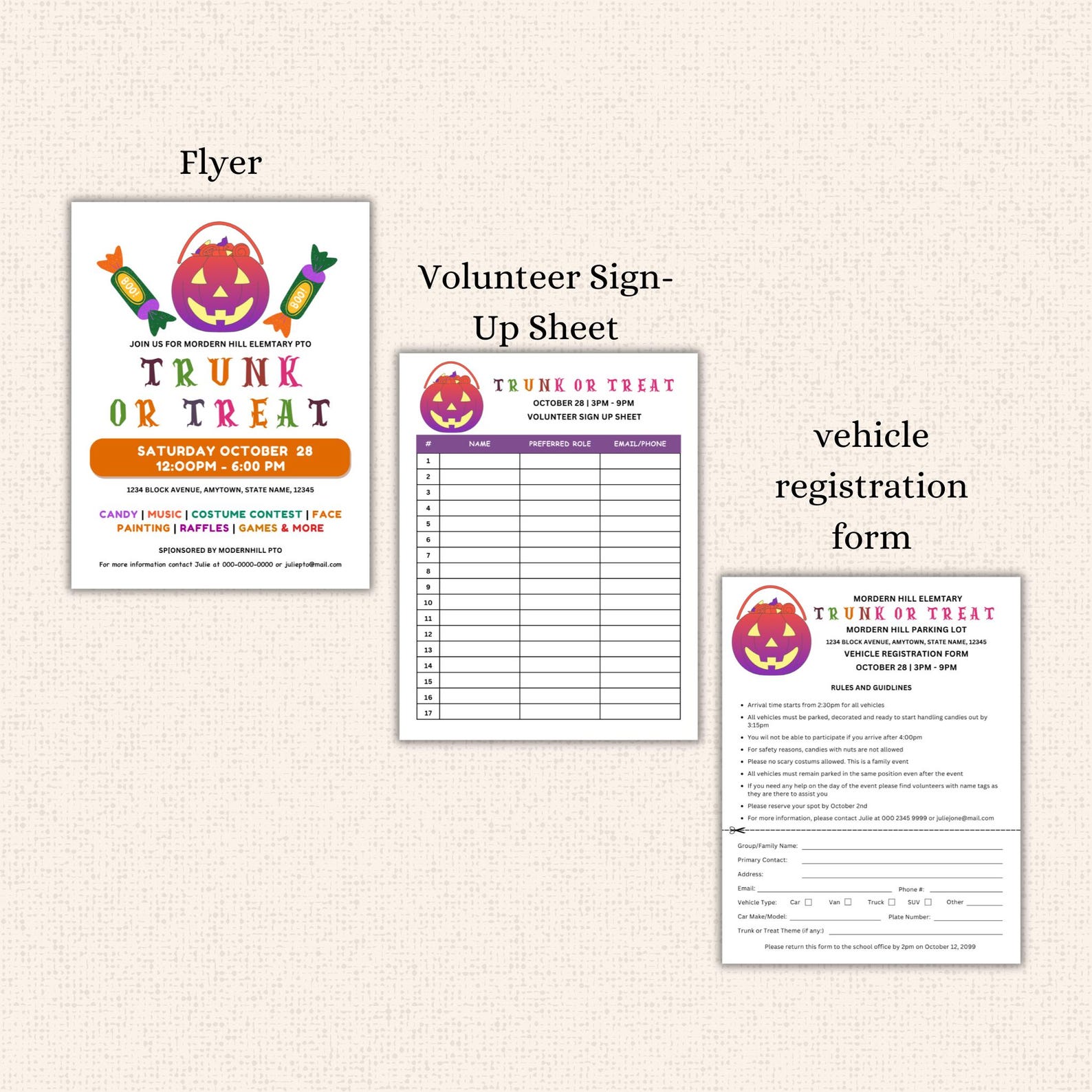 Trunk or Treat Flyer, Vehicle Registration, Sign up Sheet Template ...