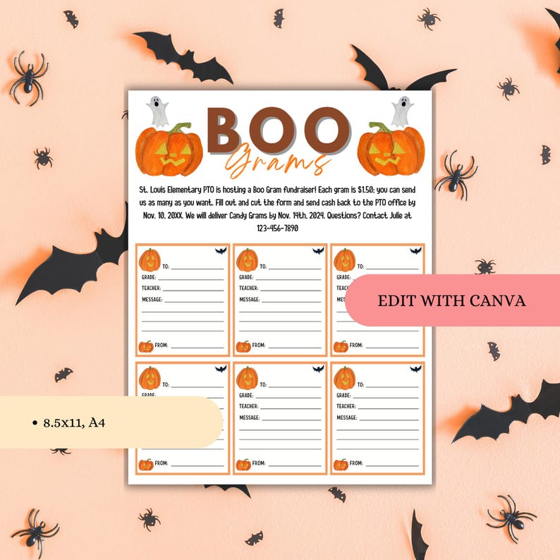 Halloween Boo Gram Flyer Template - Halloween Candy Gram - Editable Pto ...