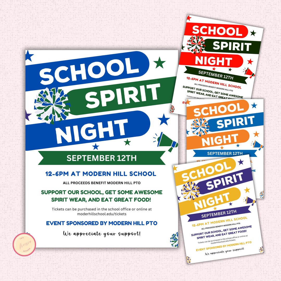 Editable School Spirit Night Flyer, School Spirit Night Party ...