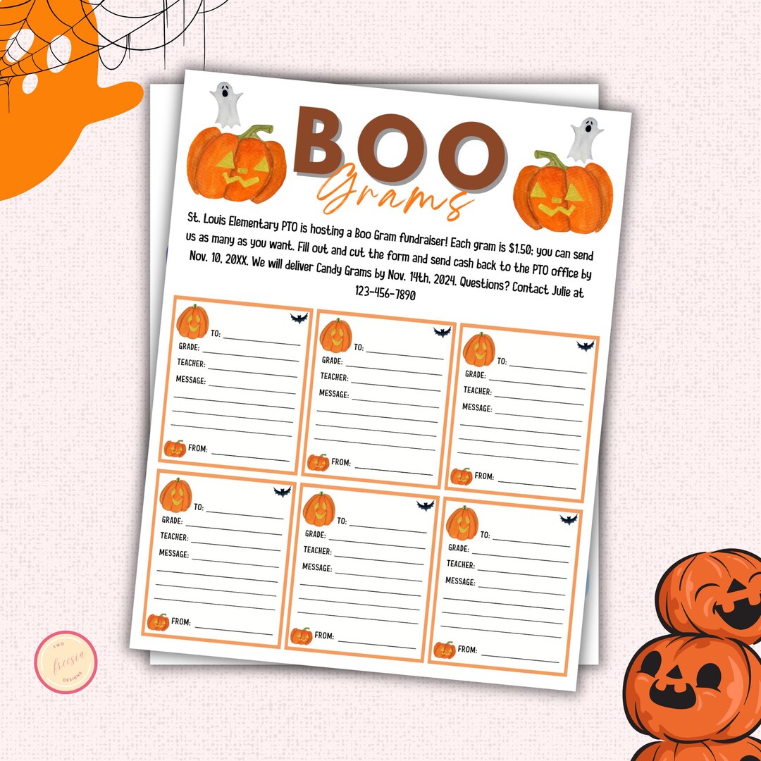 Halloween Boo Gram Flyer Template - Halloween Candy Gram - Editable Pto ...