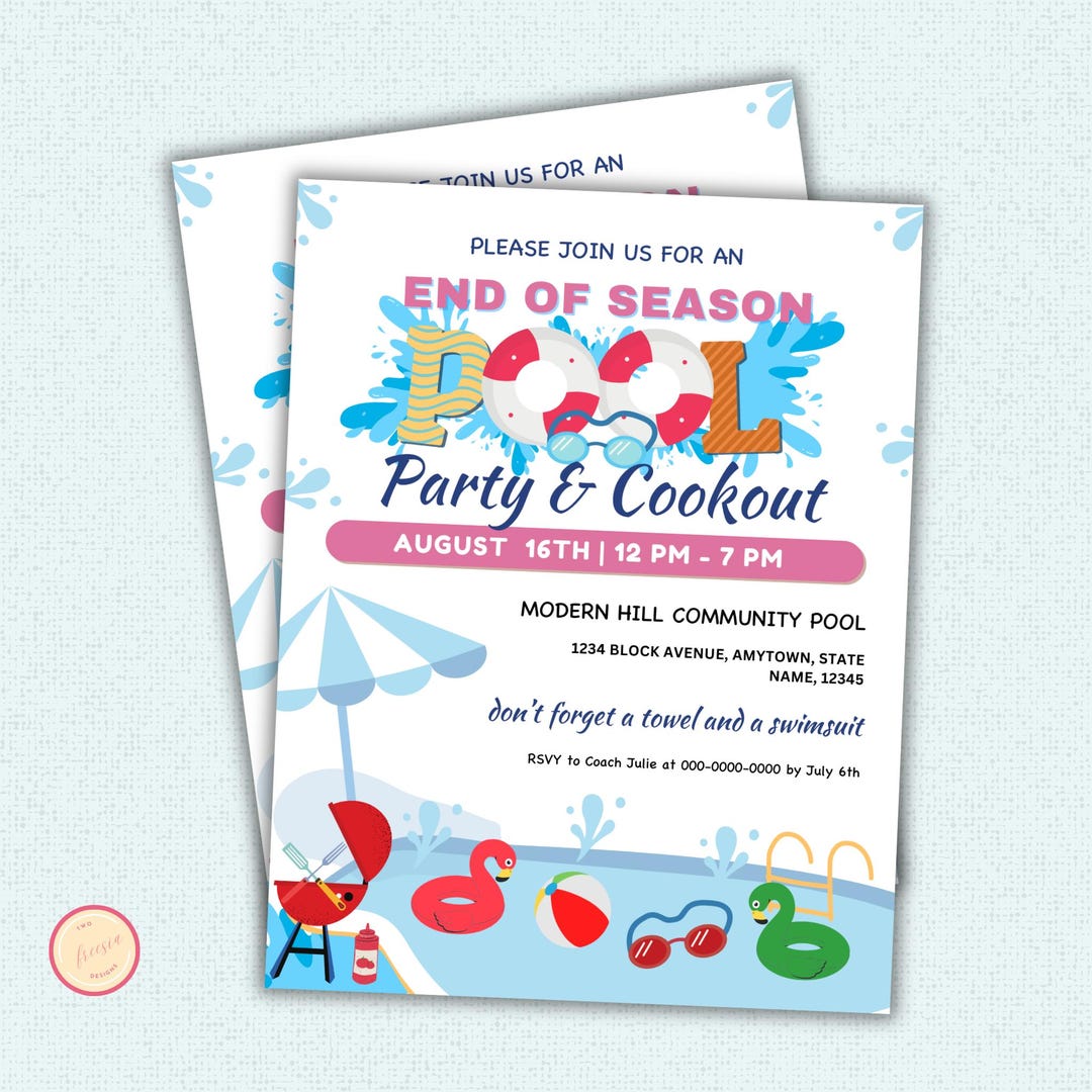 Editable End of Season Pool Party Flyer Template, Goodbye School, Hello ...