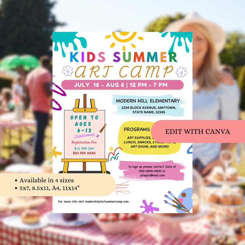 Editable Kids Summer Art Camp Flyer Template, Summer Break, Spring Art ...