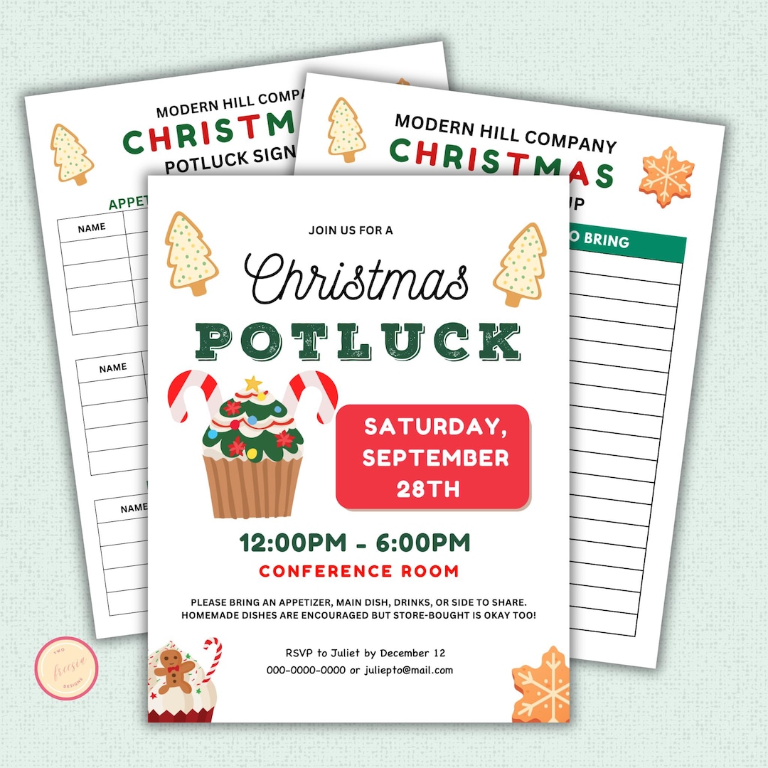 Christmas Potluck Flyer Template, Holiday Potluck Party, Editable Canva ...