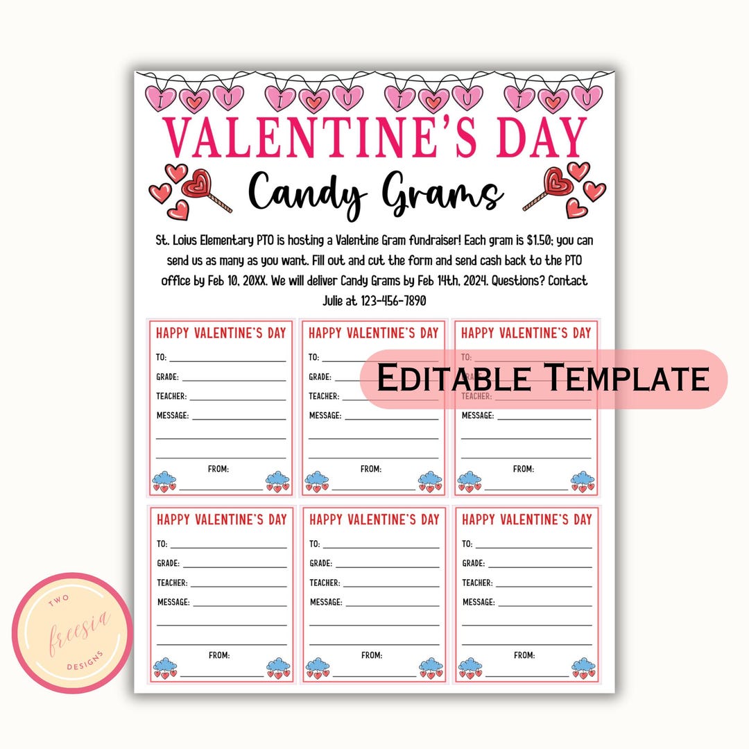 Valentine's Day Candy Gram Flyer Editable Template - Valentine Candy ...