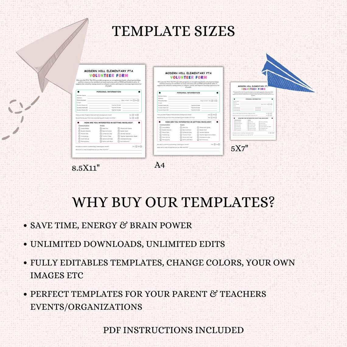 PTO PTA Volunteer Form Template - Editable Canva Template - Membership ...