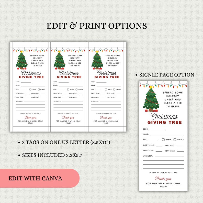 Christmas Giving Tree Tag Template, Toy Drive, School, Church, Charity ...