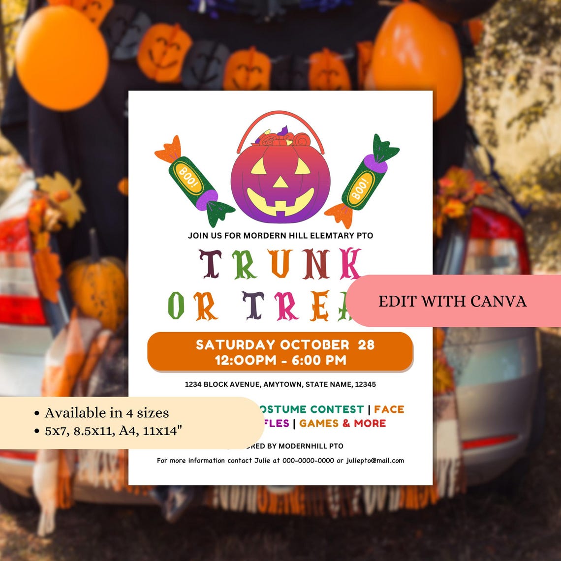 Trunk or Treat Flyer, Vehicle Registration, Sign up Sheet Template ...