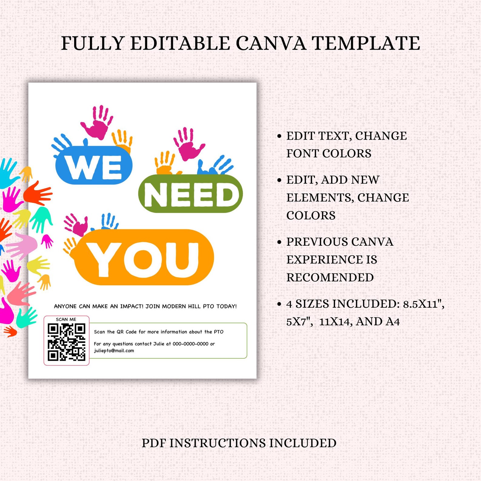 Editable PTO Recruitment Flyer Template Canva Template We Need You ...