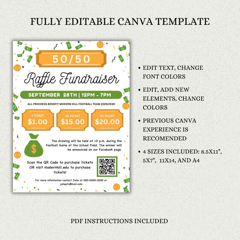 Editable 50/50 Raffle Ticket Fundraiser Flyer Template, Cash Card ...